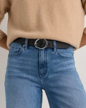 Quince Lola European Leather Western Skinny Belt - Black/silver