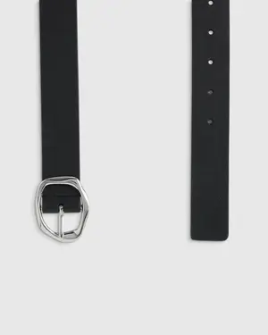 Quince Lola European Leather Western Skinny Belt - Black/silver