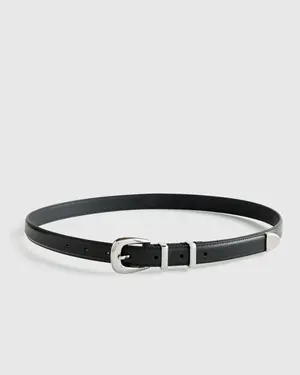 Quince Lola European Leather Western Skinny Belt - Black/silver