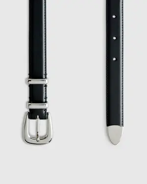 Quince Zoe Sculptural Leather Belt - Black/silver