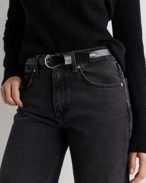 Quince Zoe Sculptural Leather Belt - Black/silver