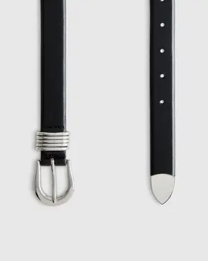 Quince Zoe Sculptural Leather Belt - Black/silver