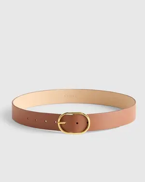 Quince Cleo Oval European Leather Belt With Gold Tone Buckle Nutmeg