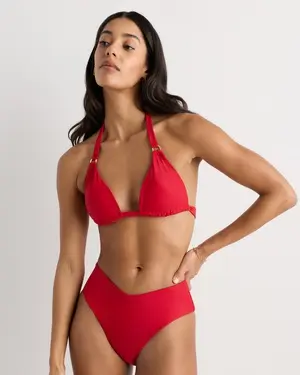 Quince Italian Full Coverage Triangle Bikini Top With Gold Rings Cherry