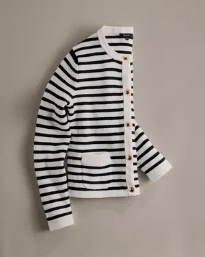 Quince Organic Cotton Sweater Jacket Ivory/black
