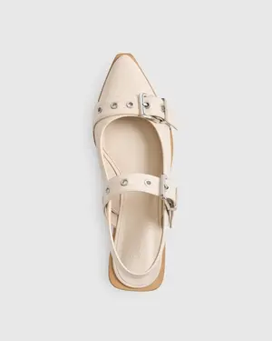 Quince Italian Leather Bold Buckle Slingback Flat - Bone