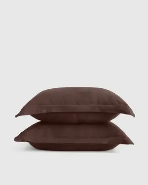 Quince European Linen Double Flange Sham Set - Espresso
