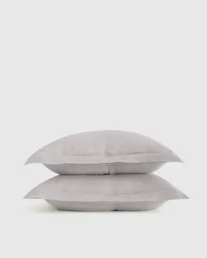 Quince European Linen Double Flange Sham Set - Light Grey