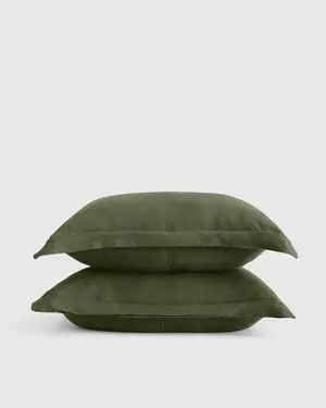 Quince European Linen Double Flange Sham Set - Pine