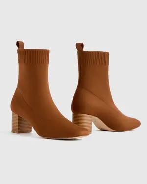 Quince Eco Knit Heeled Bootie - Cognac
