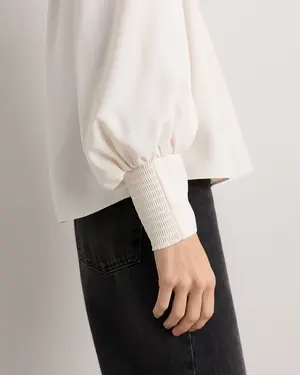 Quince Drapey Chiffon Mock Neck Long Sleeve Blouse - Ivory