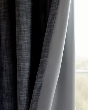 Quince Textured Cotton True Blackout Curtain - Blue