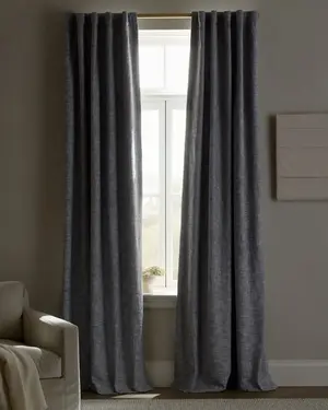 Quince Textured Cotton True Blackout Curtain - Blue