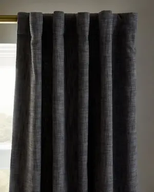 Quince Textured Cotton True Blackout Curtain - Blue