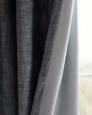 Quince Textured Cotton True Blackout Curtain - Blue
