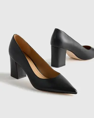Quince Italian Leather 65mm Block Heel Pump - Black