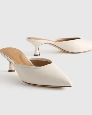 Quince Italian Leather 55mm Kitten Heel Mule - Bone