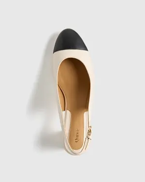 Quince Italian Leather 65mm Cap Toe Slingback - Bone
