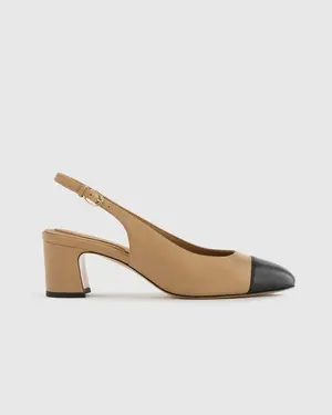 Quince Italian Leather 65mm Cap Toe Slingback - Cashew