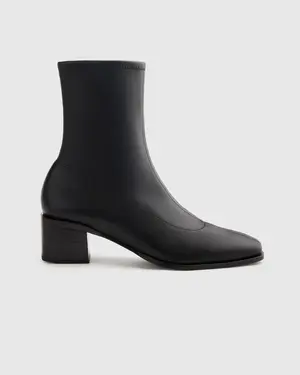 Quince Italian Leather Stretch Sock Bootie - Black