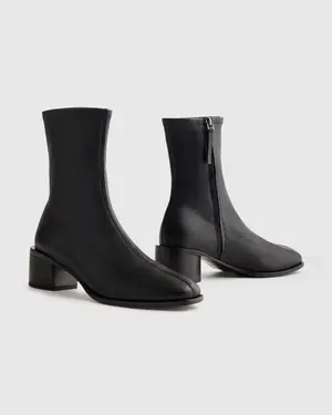 Quince Italian Leather Stretch Sock Bootie - Black