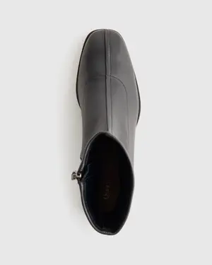 Quince Italian Leather Stretch Sock Bootie - Black