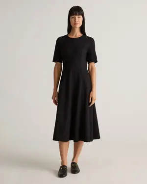 Quince Ultra-stretch Ponte Short Sleeve Midi Dress - Black