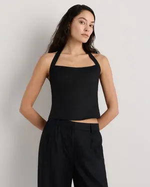 Quince 100% European Linen Halter Top - Black