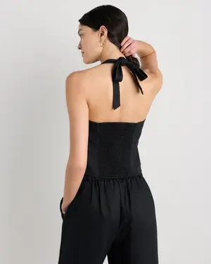 Quince 100% European Linen Halter Top - Black