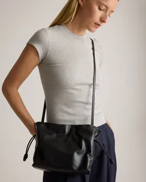 Quince Italian Leather Drawstring Pouch Crossbody - Black