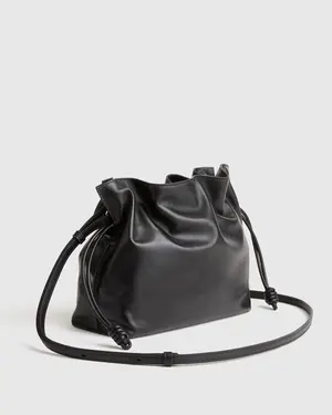 Quince Italian Leather Drawstring Pouch Crossbody - Black