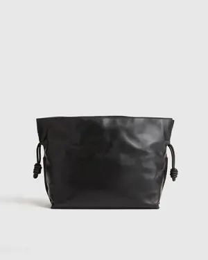 Quince Italian Leather Drawstring Pouch Crossbody - Black