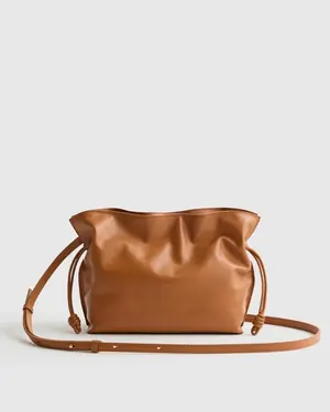 Quince Italian Leather Drawstring Pouch Crossbody - Cognac