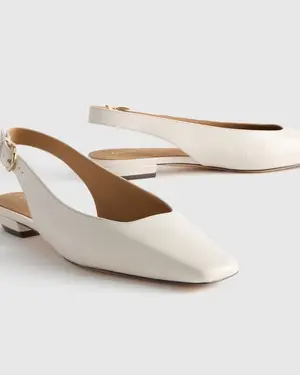 Quince Italian Leather Slingback Flat - Bone