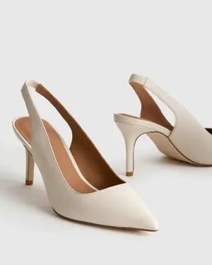Quince Italian Leather Slingback 75mm Heel - Bone