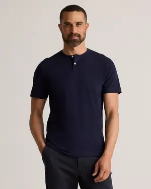 Quince 100% Pima Cotton Luxe Touch Henley - Deep Navy
