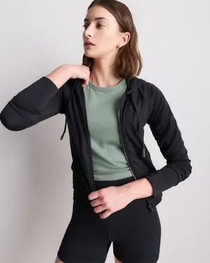 Quince Ultra-form Hooded Crop Jacket - Black