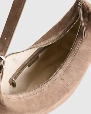 Quince Italian Suede Crescent Shoulder Bag - Pebble