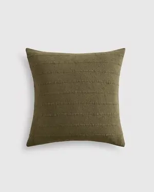 Quince Textured Striped Cotton Pillow Cover - Olive