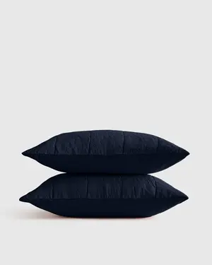 Quince Lightweight European Linen Box Quilted Sham Set Navy