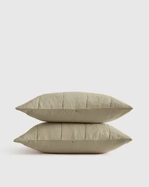 Quince Lightweight European Linen Box Quilted Sham Set Willowleaf
