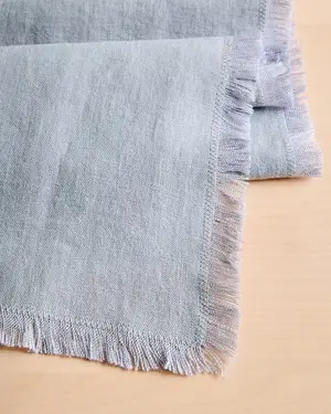 Quince European Linen Fringe Table Runner - Blue Fog