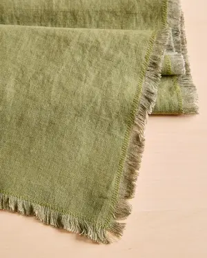 Quince European Linen Fringe Table Runner - Olive