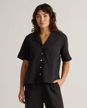 Quince Gauze Short Sleeve Shirt - Black