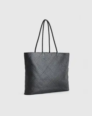 Quince Italian Leather Handwoven Tote - Black