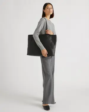 Quince Italian Leather Handwoven Tote - Black