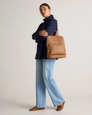 Quince Italian Leather Convertible Backpack - Cognac
