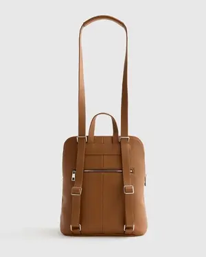 Quince Italian Leather Convertible Backpack - Cognac