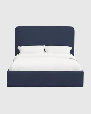 Quince 100% Linen Curved Bed - Navy