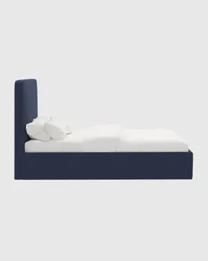 Quince 100% Linen Curved Bed - Navy